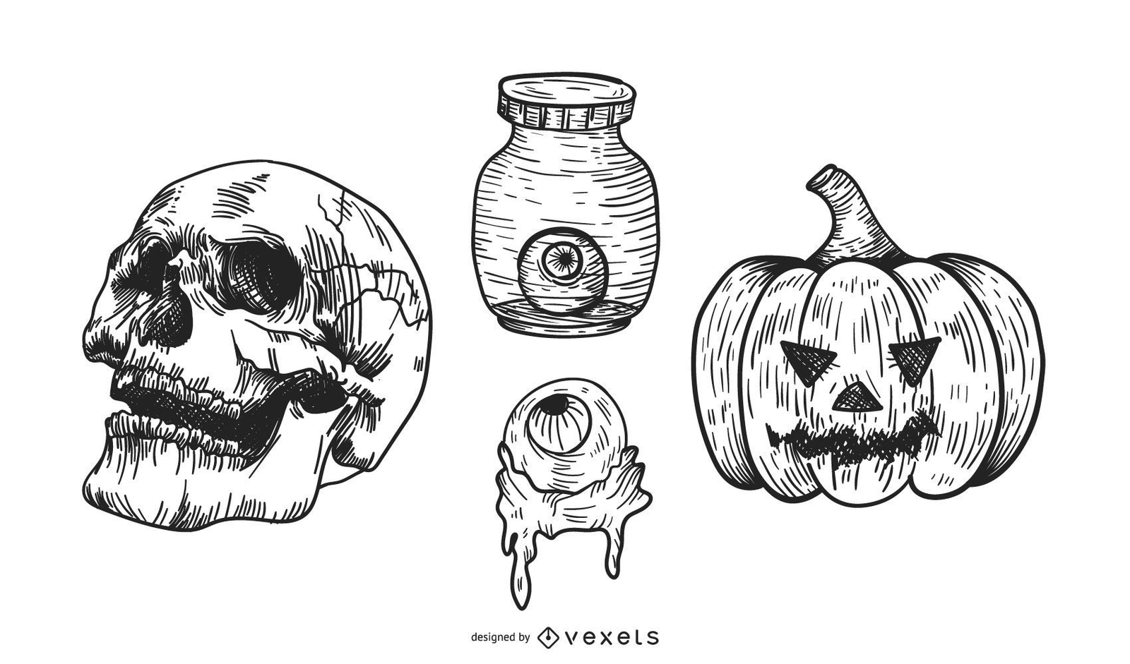 Black And White Halloween Set Vector Download
