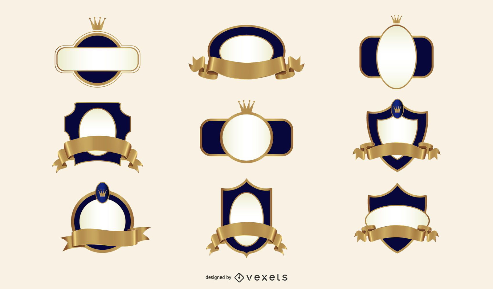Kit Of 9 Blue And Gold Emblems Vector Download