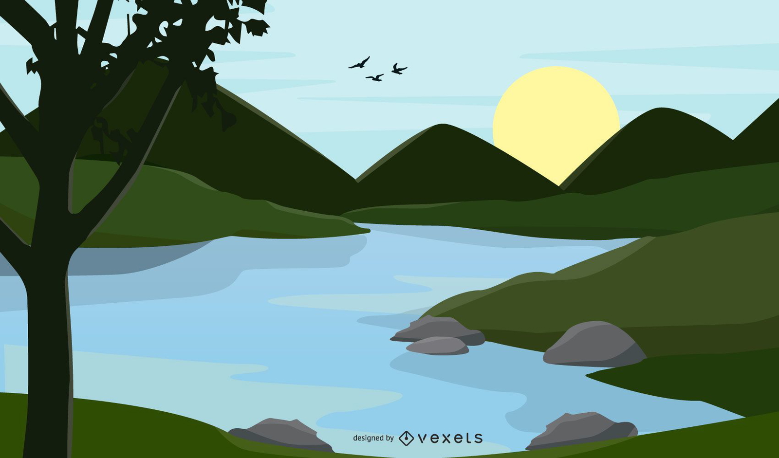 River Landscape Illustration Vector Download