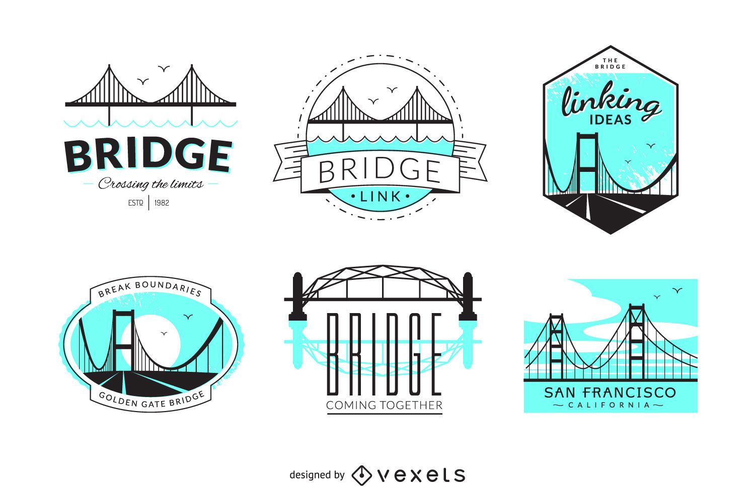 Hipster Bridge Badge Set Vector Download
