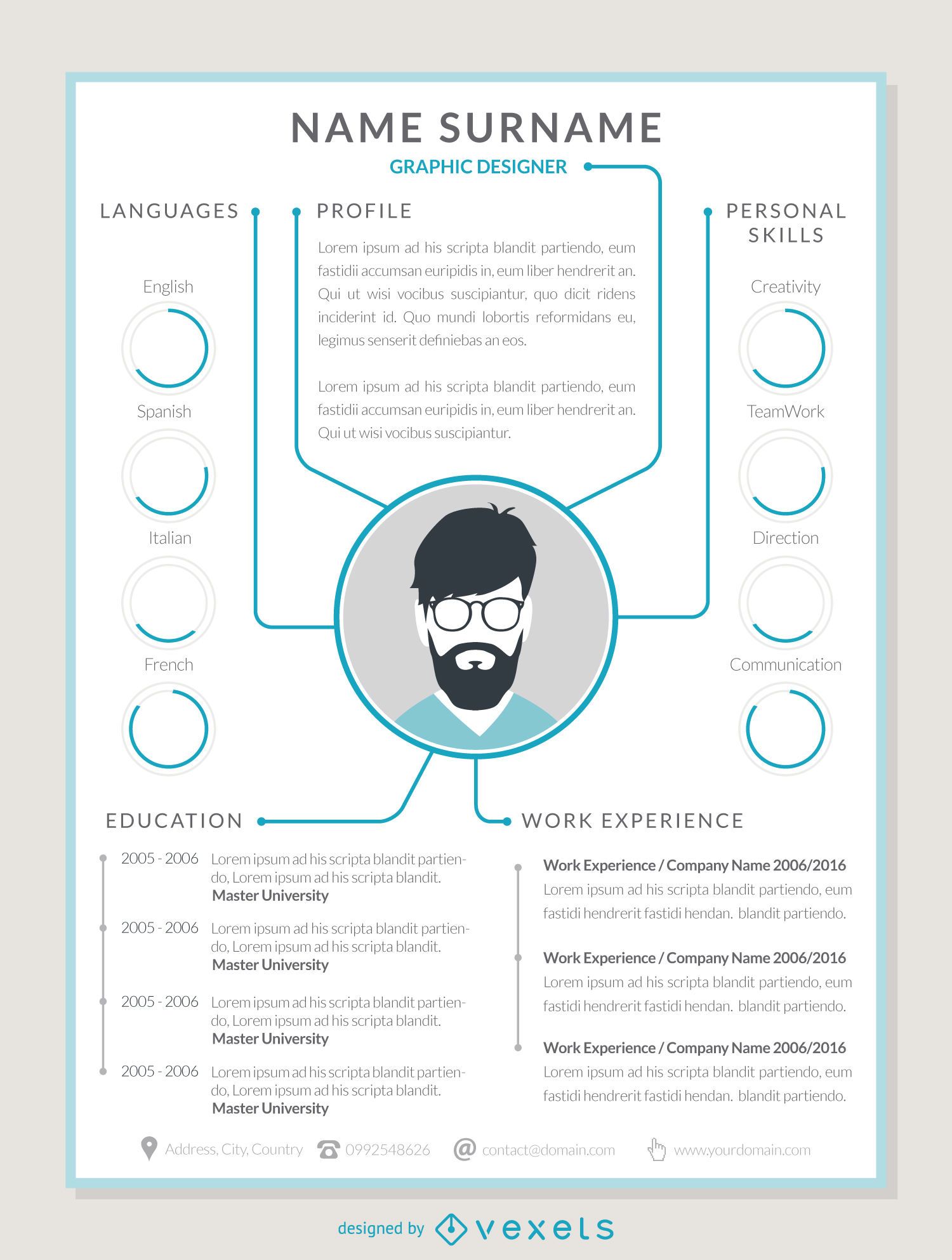 CV Template With Portrait Vector Download