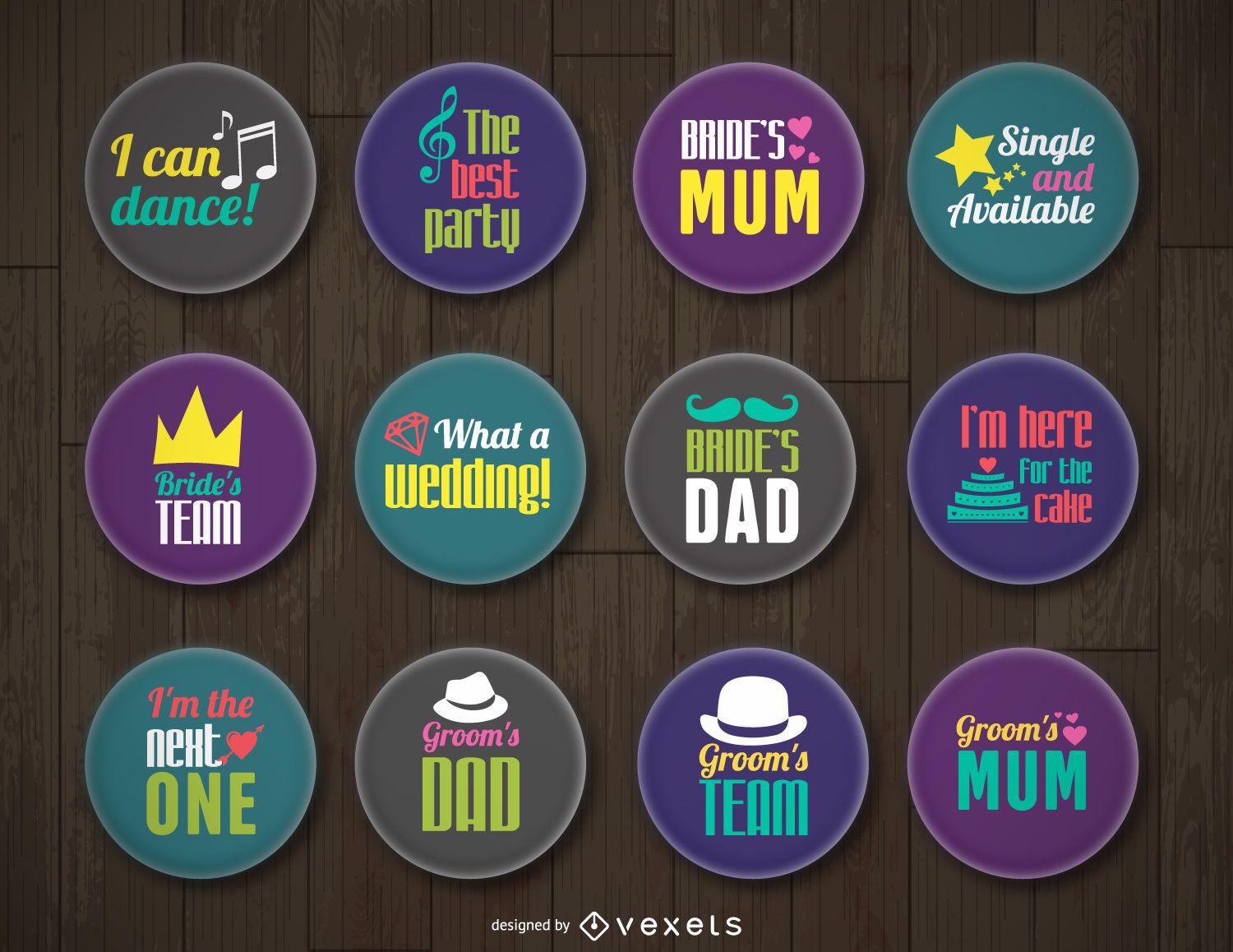 Wedding Pins Set Vector Download