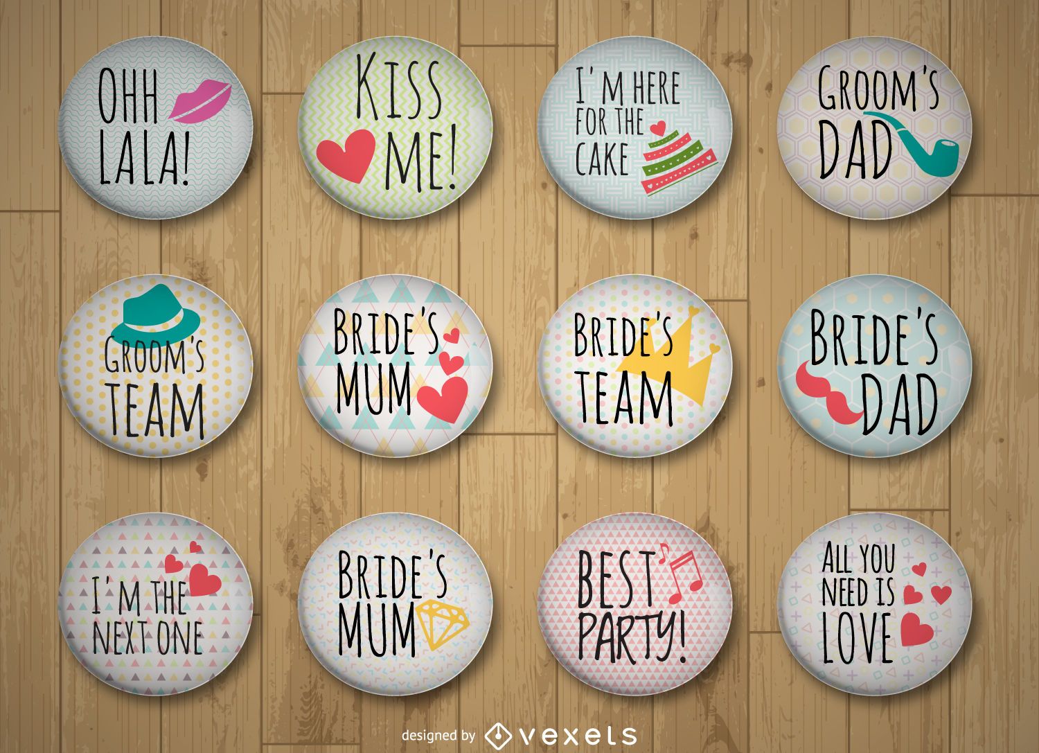 Colorful Wedding Pins Collection Vector Download