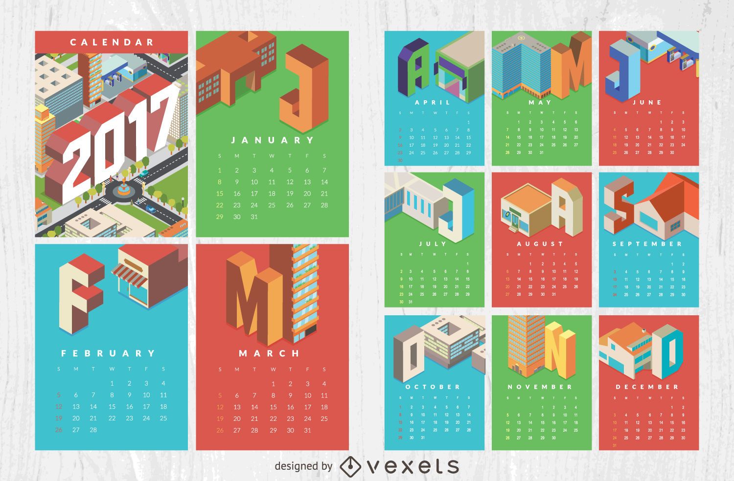 Isometric 2017 Calendar Vector Download