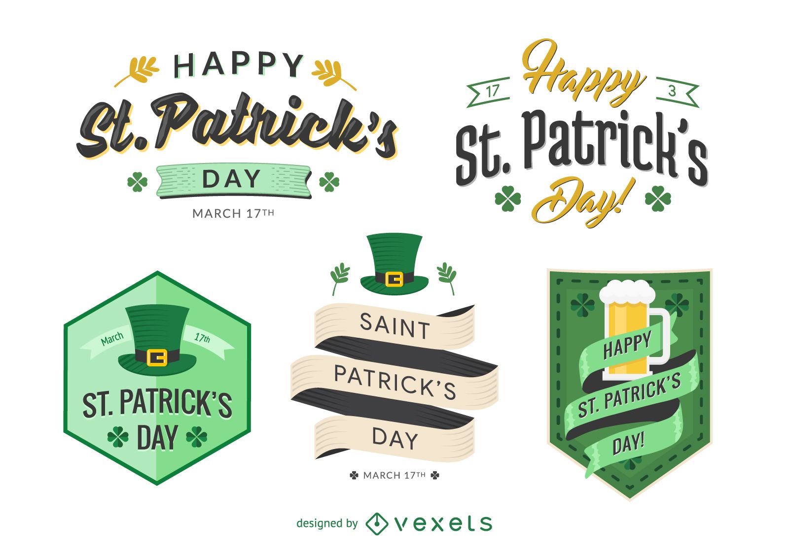 Flat St. Patrick's Emblem Set Vector Download