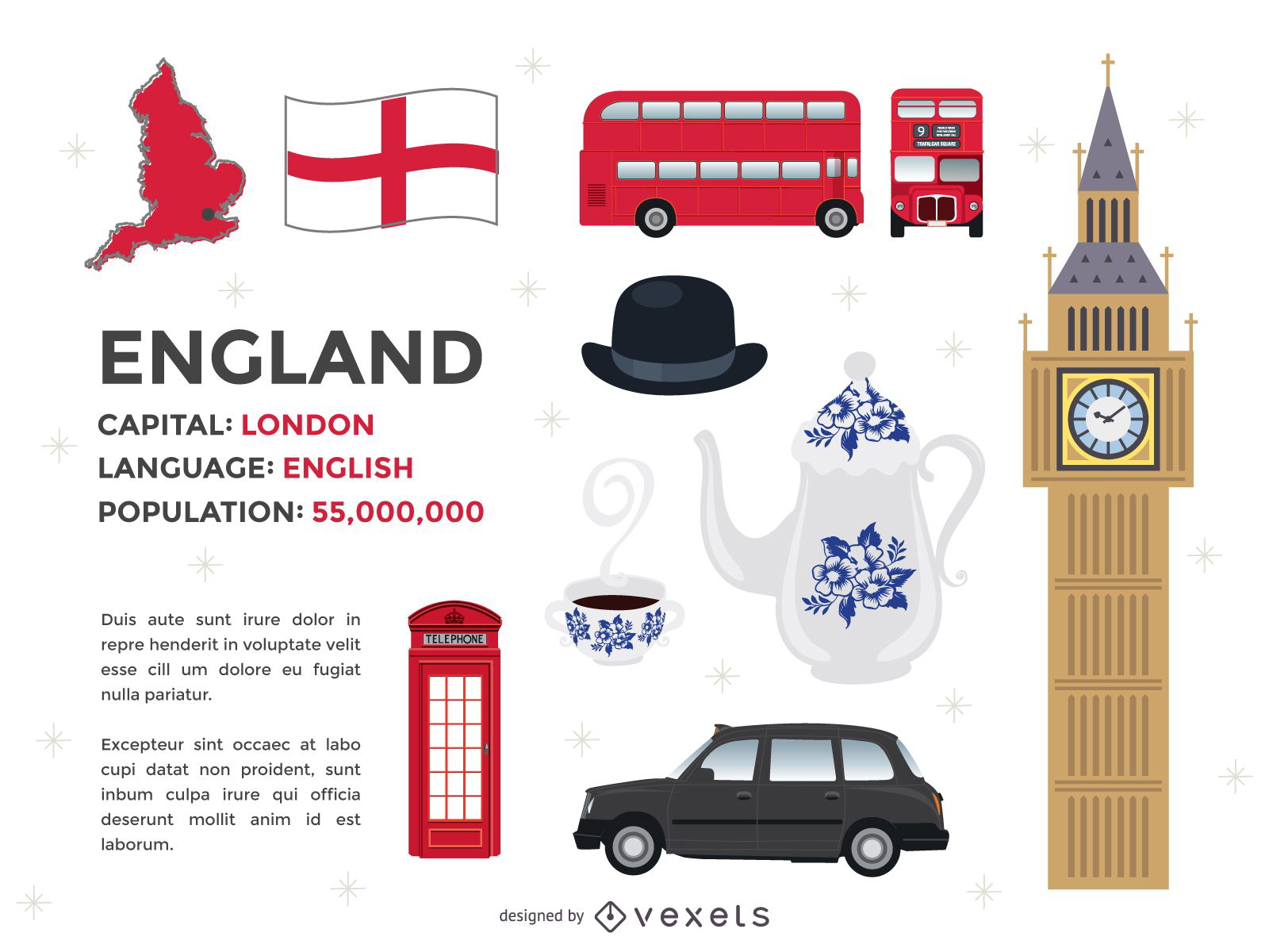 England Elements Set Vector Download