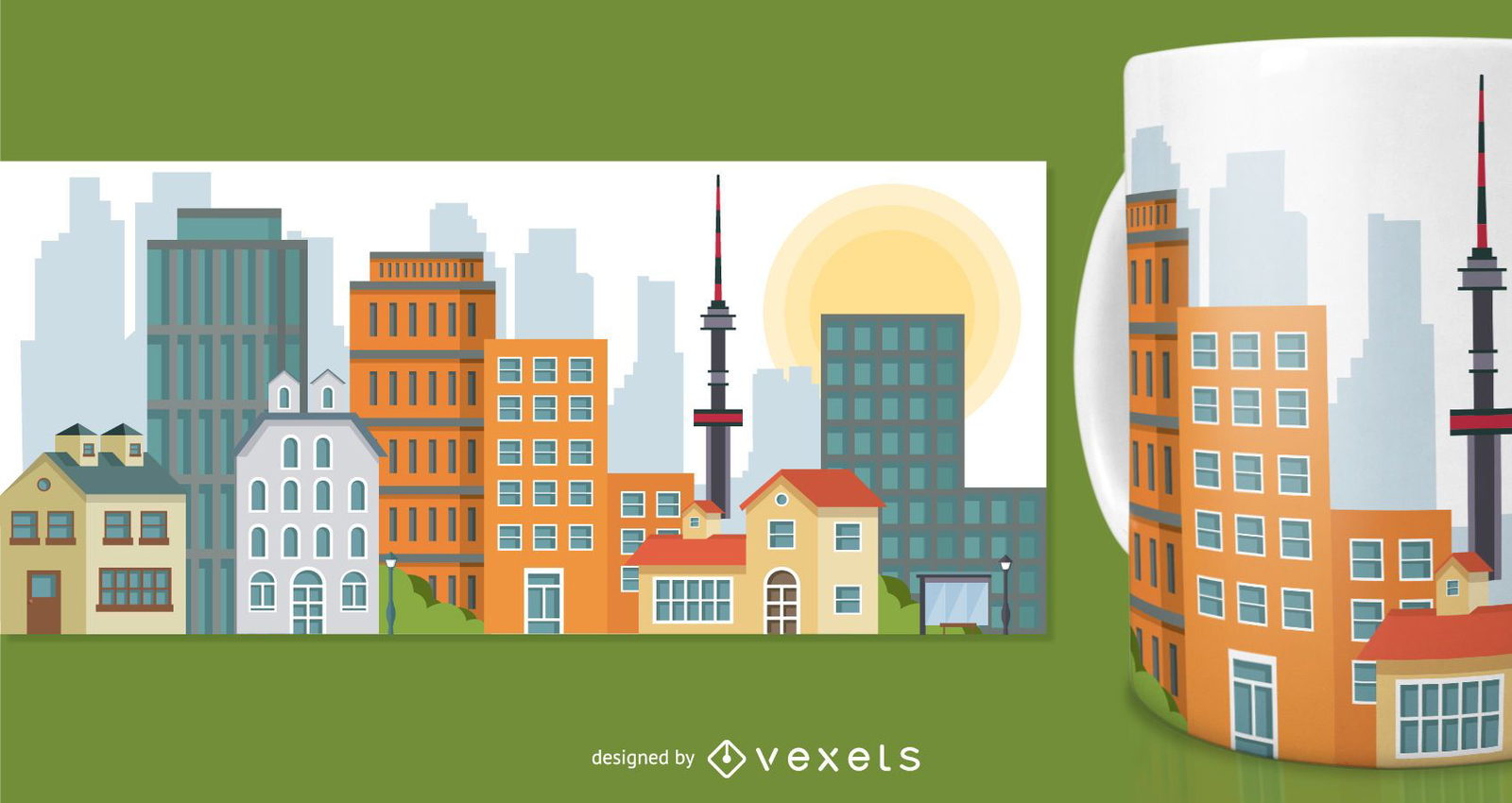 Buildings Mug Merchandise Design Vector Download