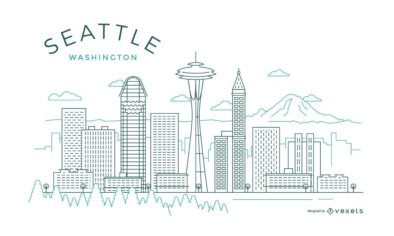 Seattle Thin Line Skyline Vector Download