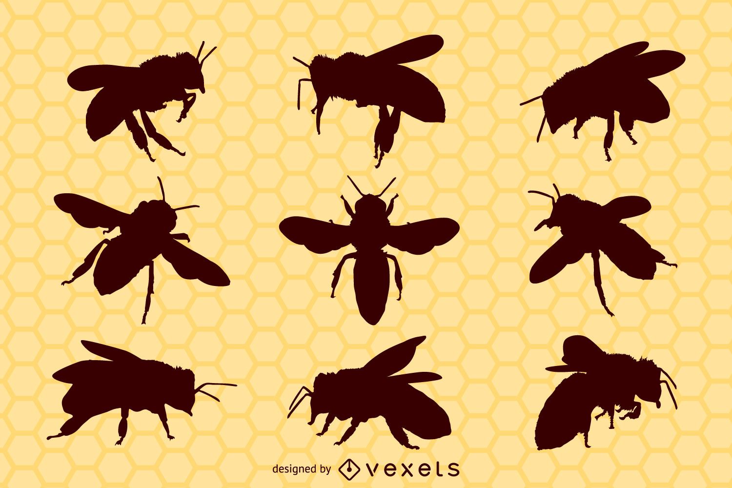 Bee Insect Silhouette Pack Vector Download