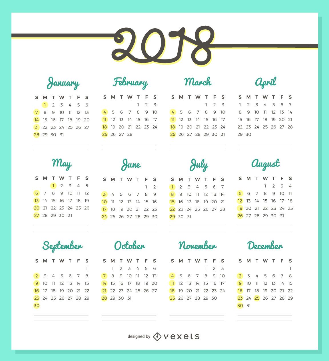 2018 Monthly Calendar