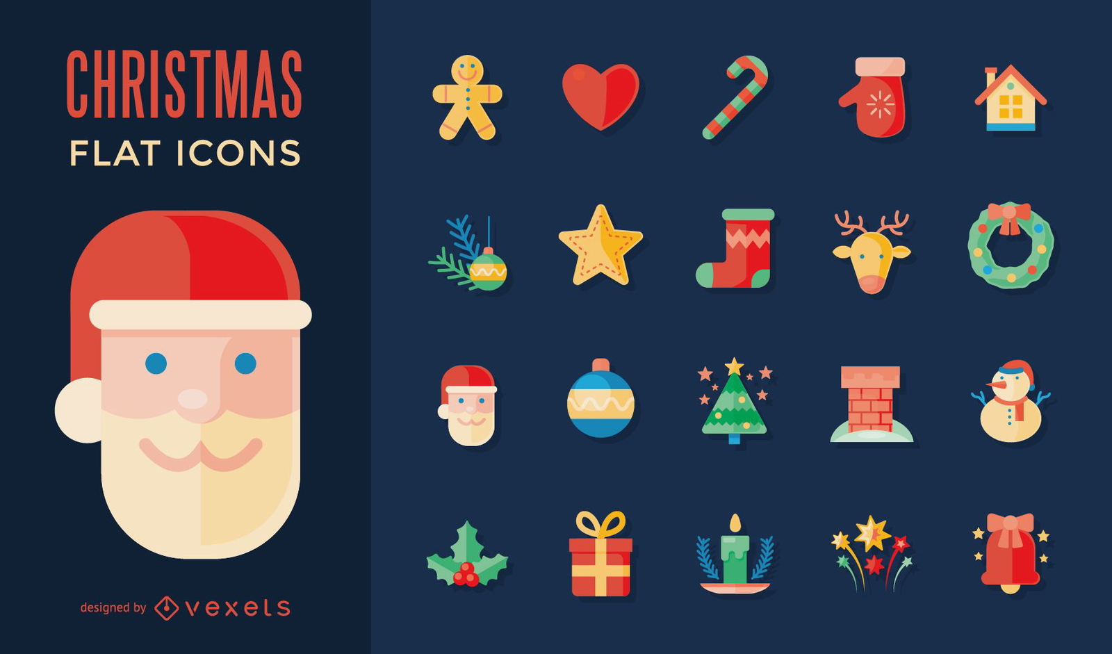 Flat Christmas Icon Collection Vector Download