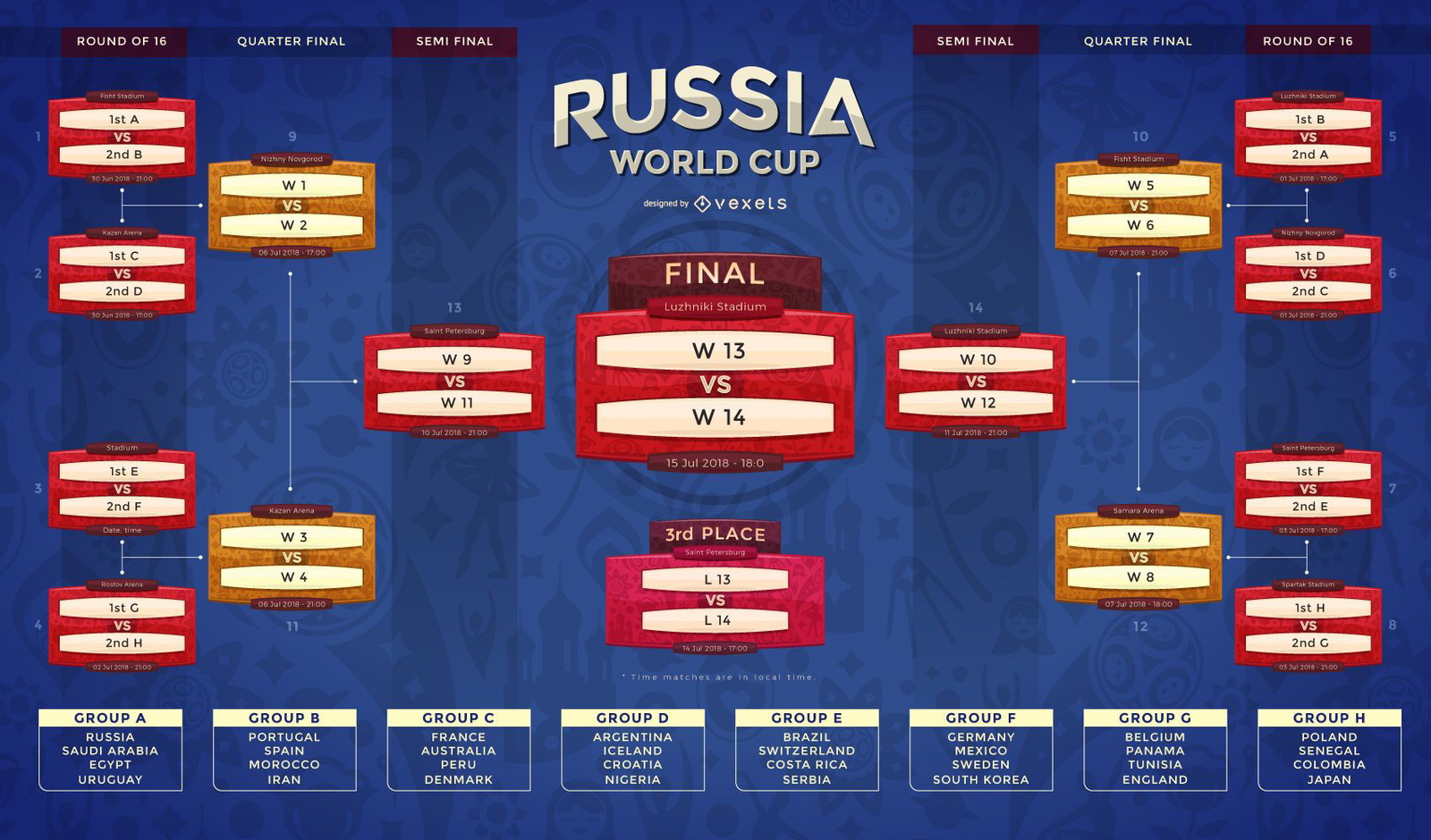 Russia 2018 Fixture And Team Groups Vector Download