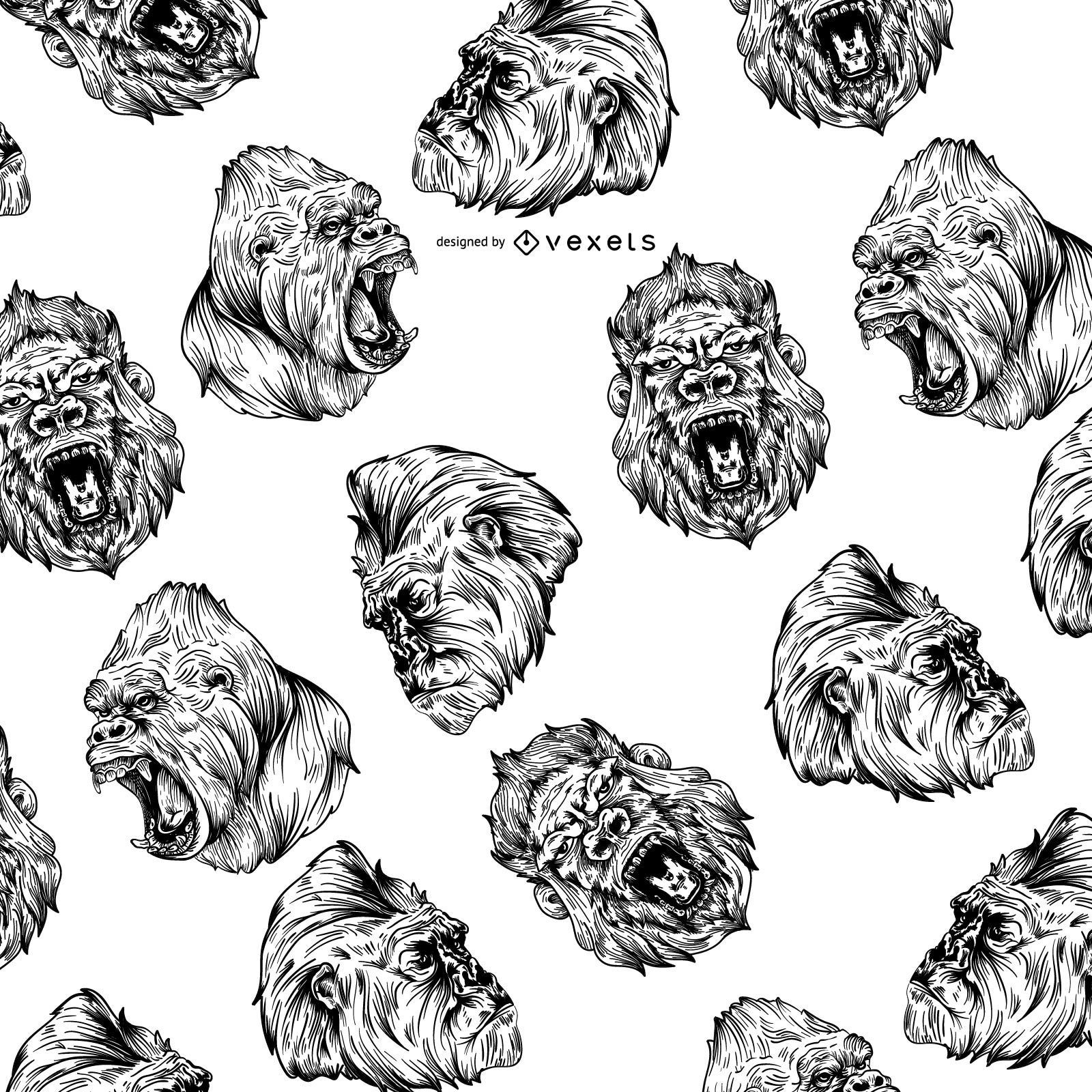 Illustrated Gorilla Seamless Pattern Vector Download