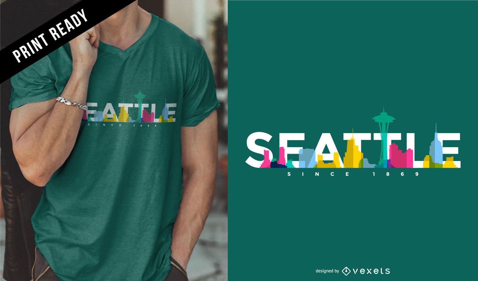 Seattle Skyline T-shirt Design Vector Download