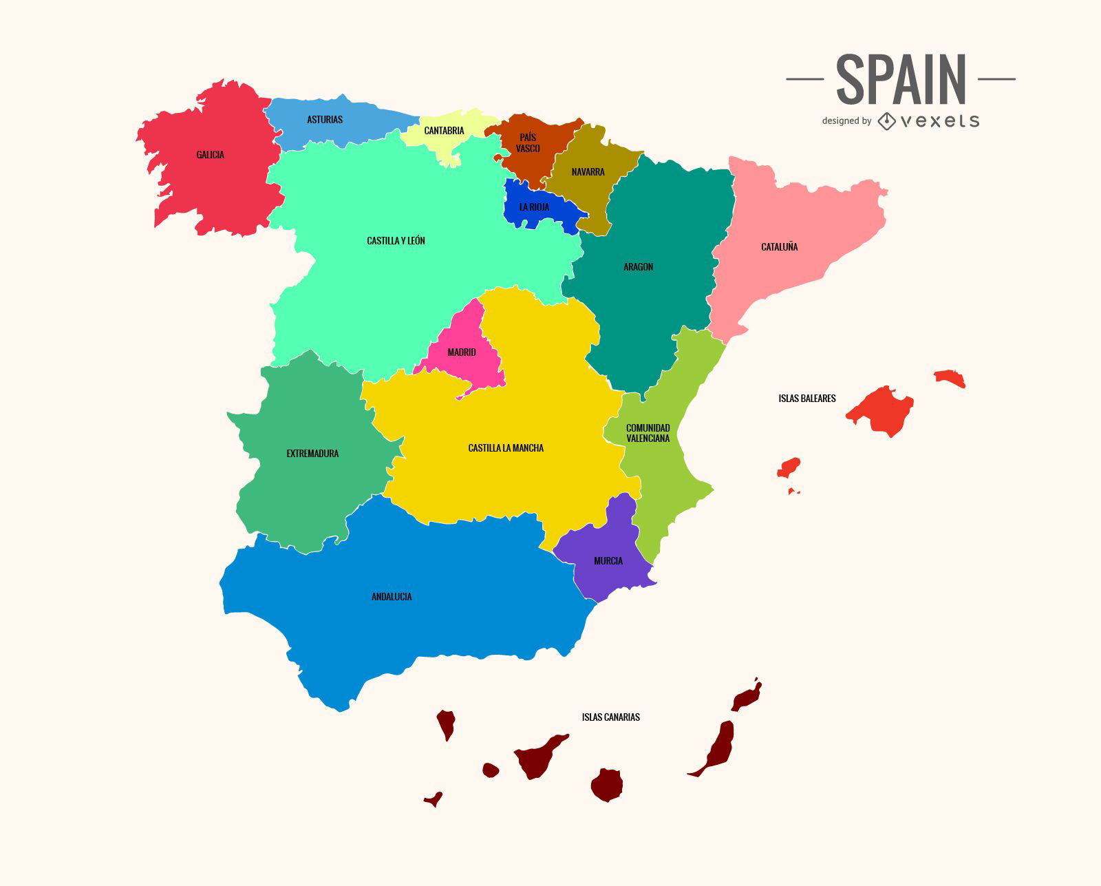 Colorful Spain Map Vector Download