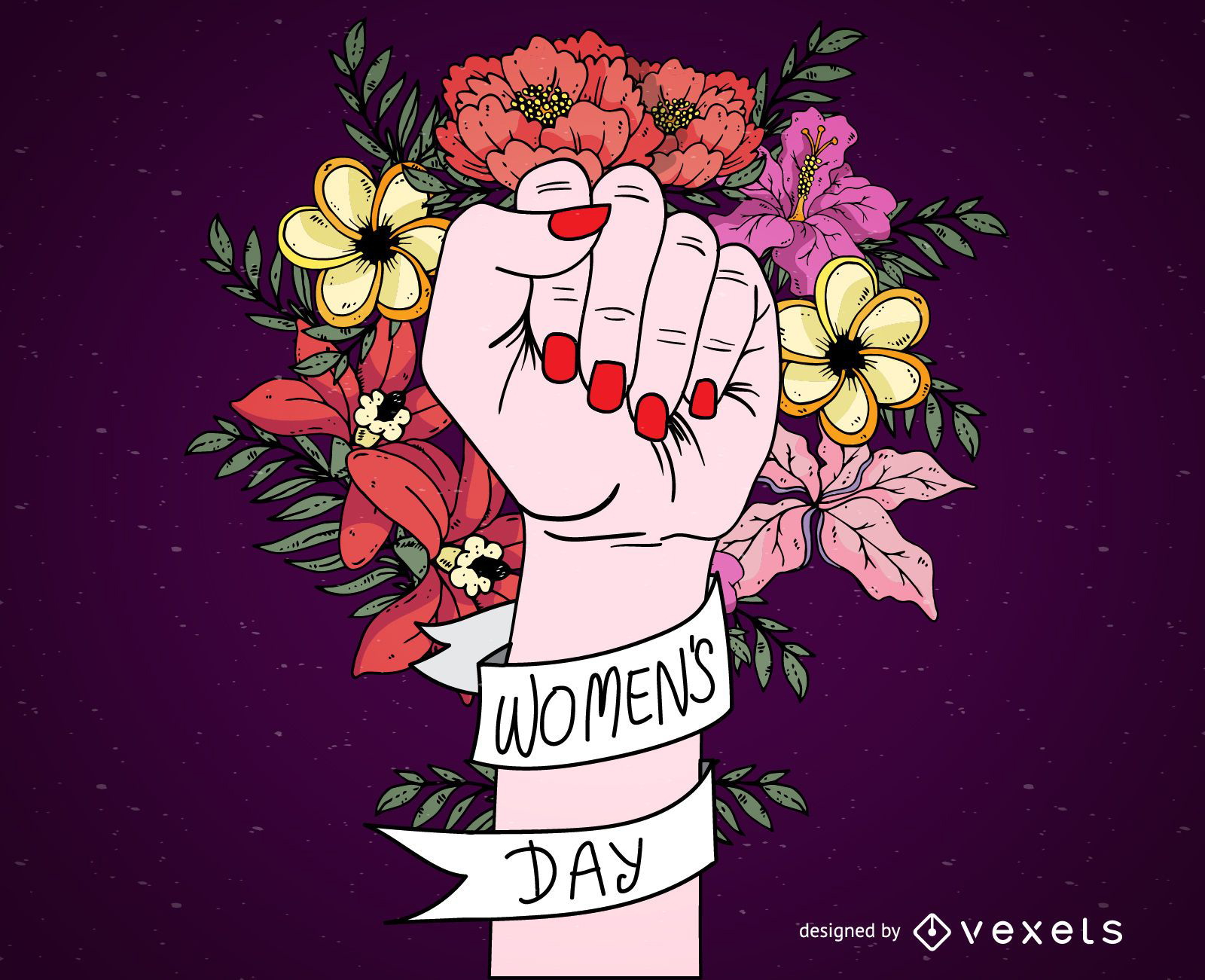 Women's Day Sign With Flowers And Ribbon Vector Download