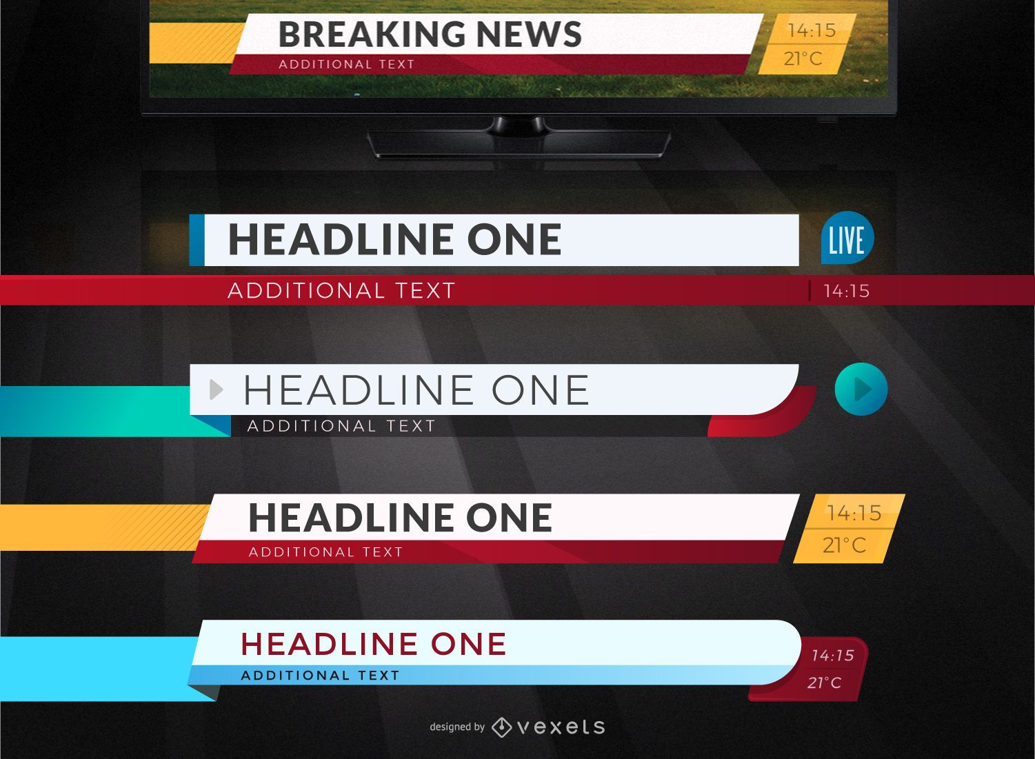 Television News Headlines Set Vector Download