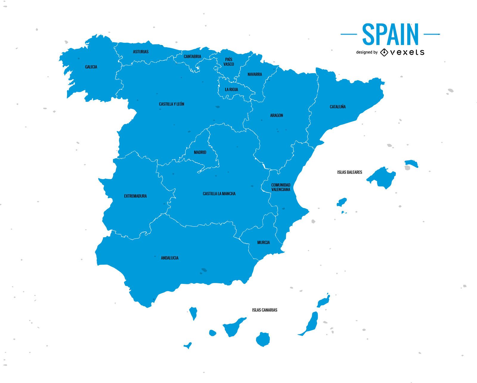 Spain Map With Administrative Areas And Capitals In Adobe Illustrator