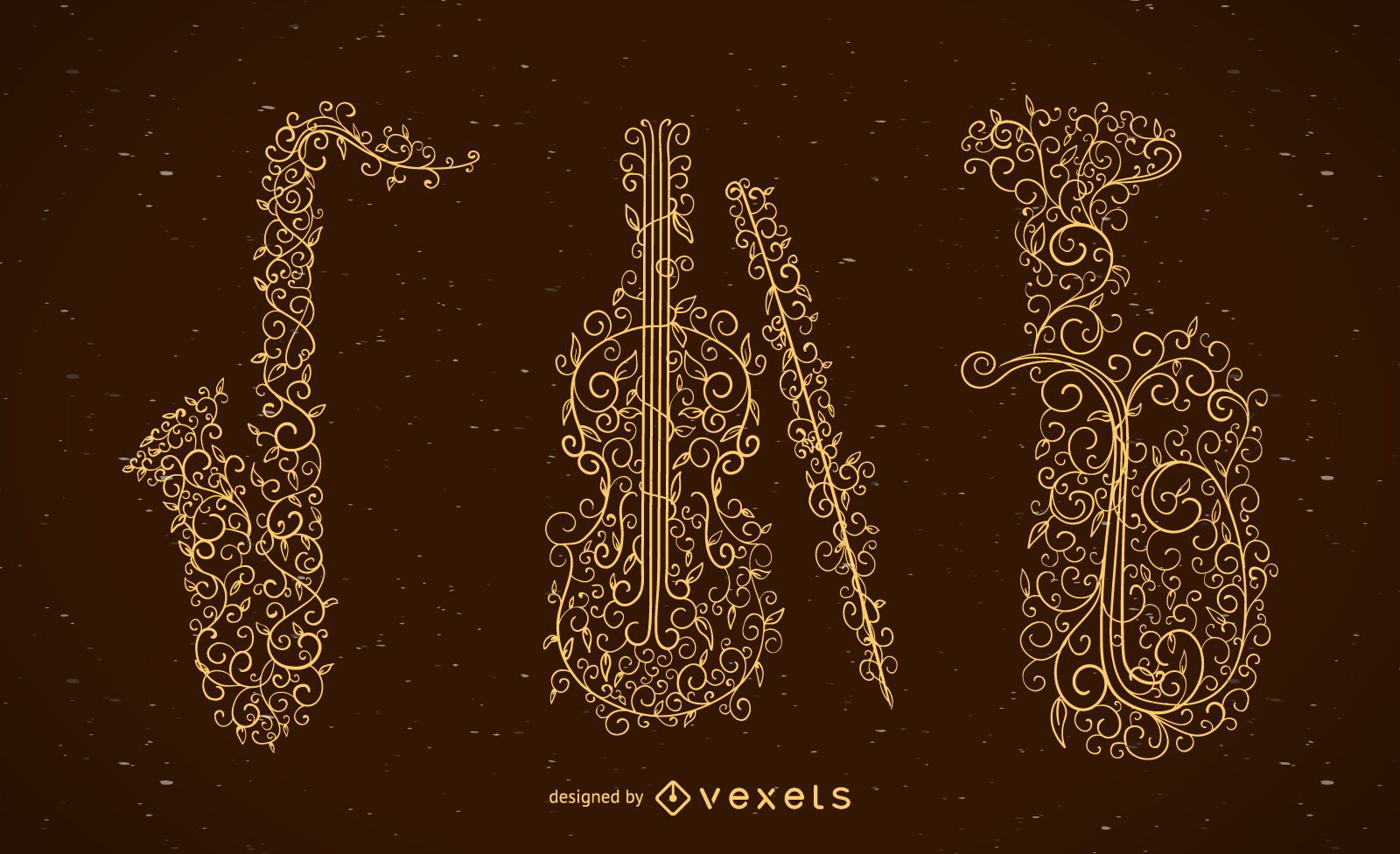 Floral Swirls Musical Instrument Set Vector Download