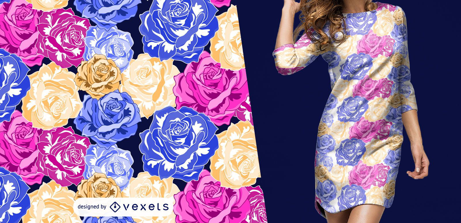 Rose Head Flower Pattern Vector Download