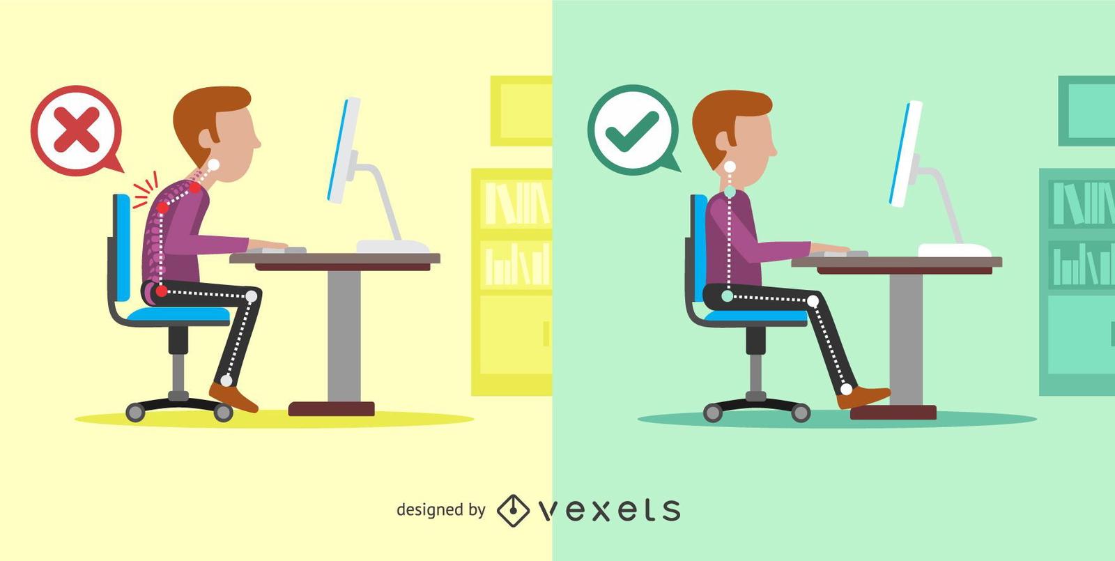 Right Sitting Postures Illustration Vector Download