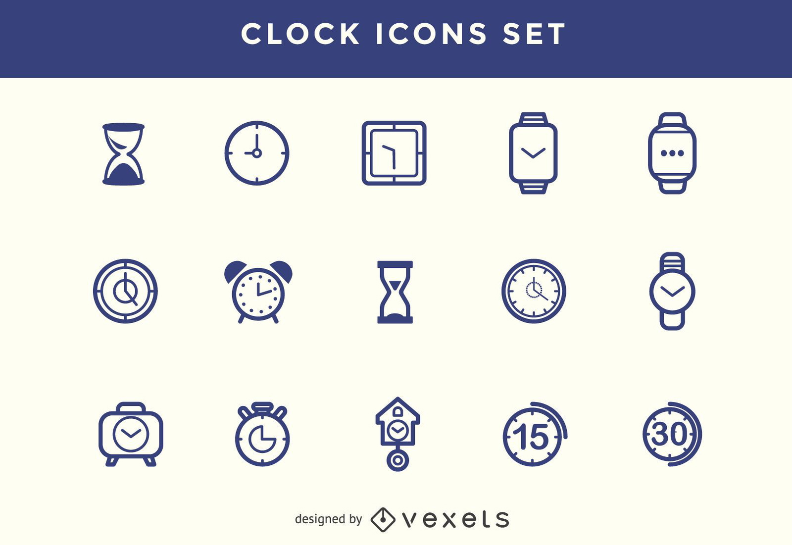 Stroke Clock Icons Set Vector Download