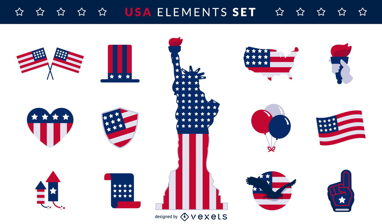 USA Flag Elements Set Vector Download