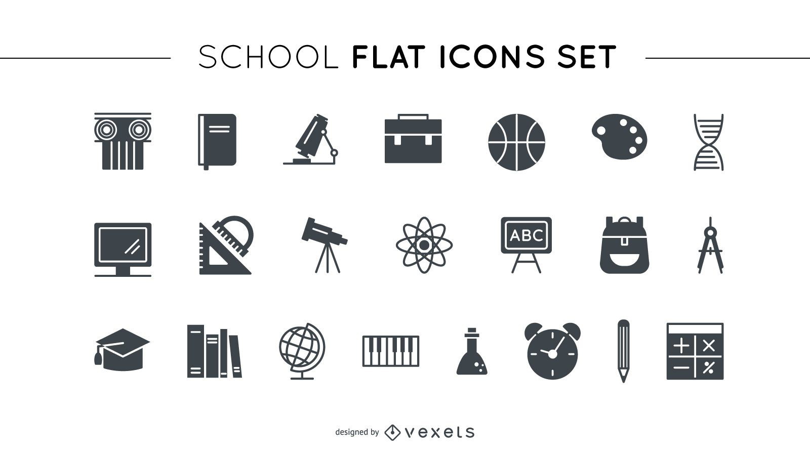 School Flat Icon Set Vector Download