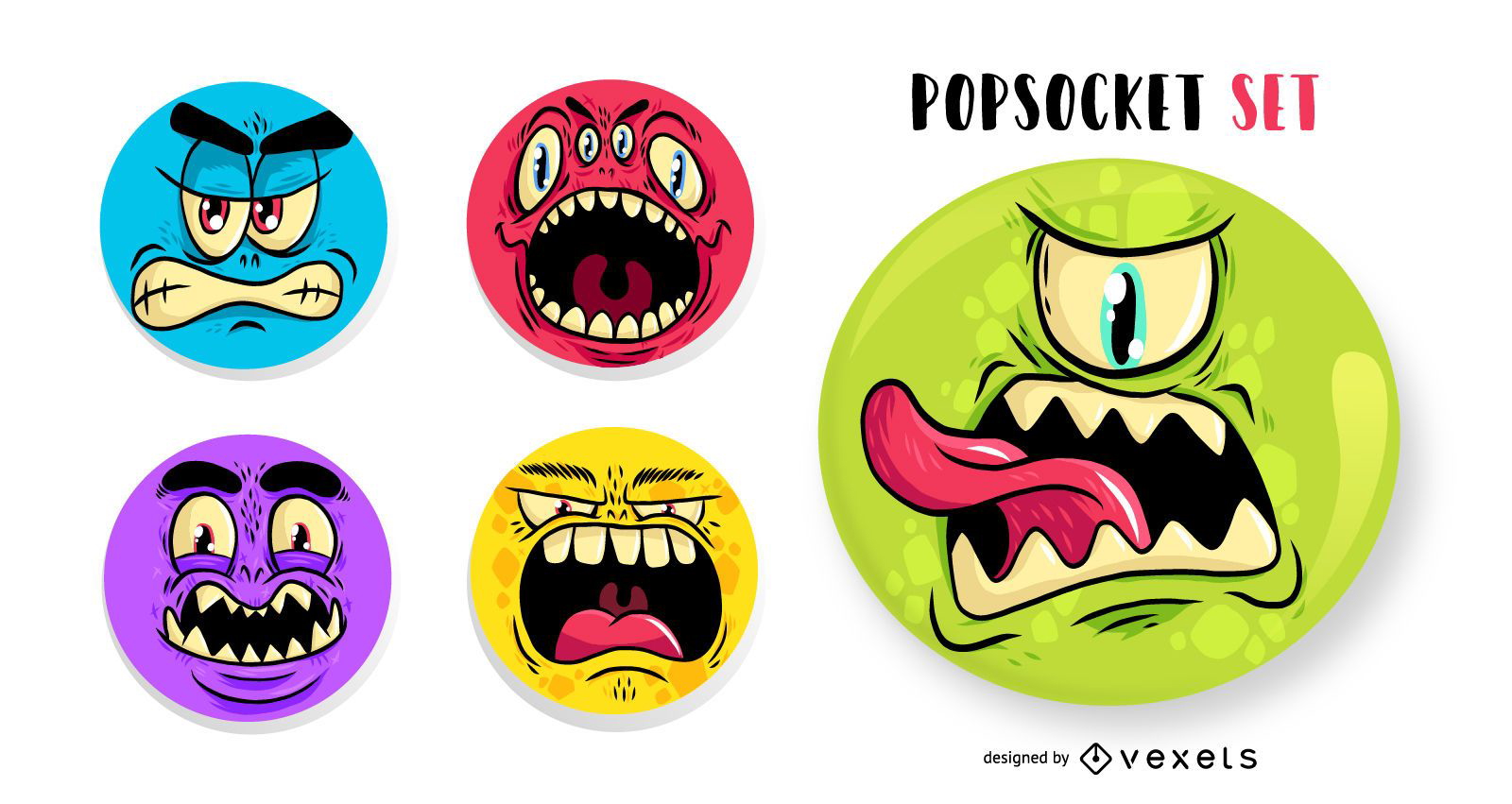 Monster Face Popsockets Set Vector Download