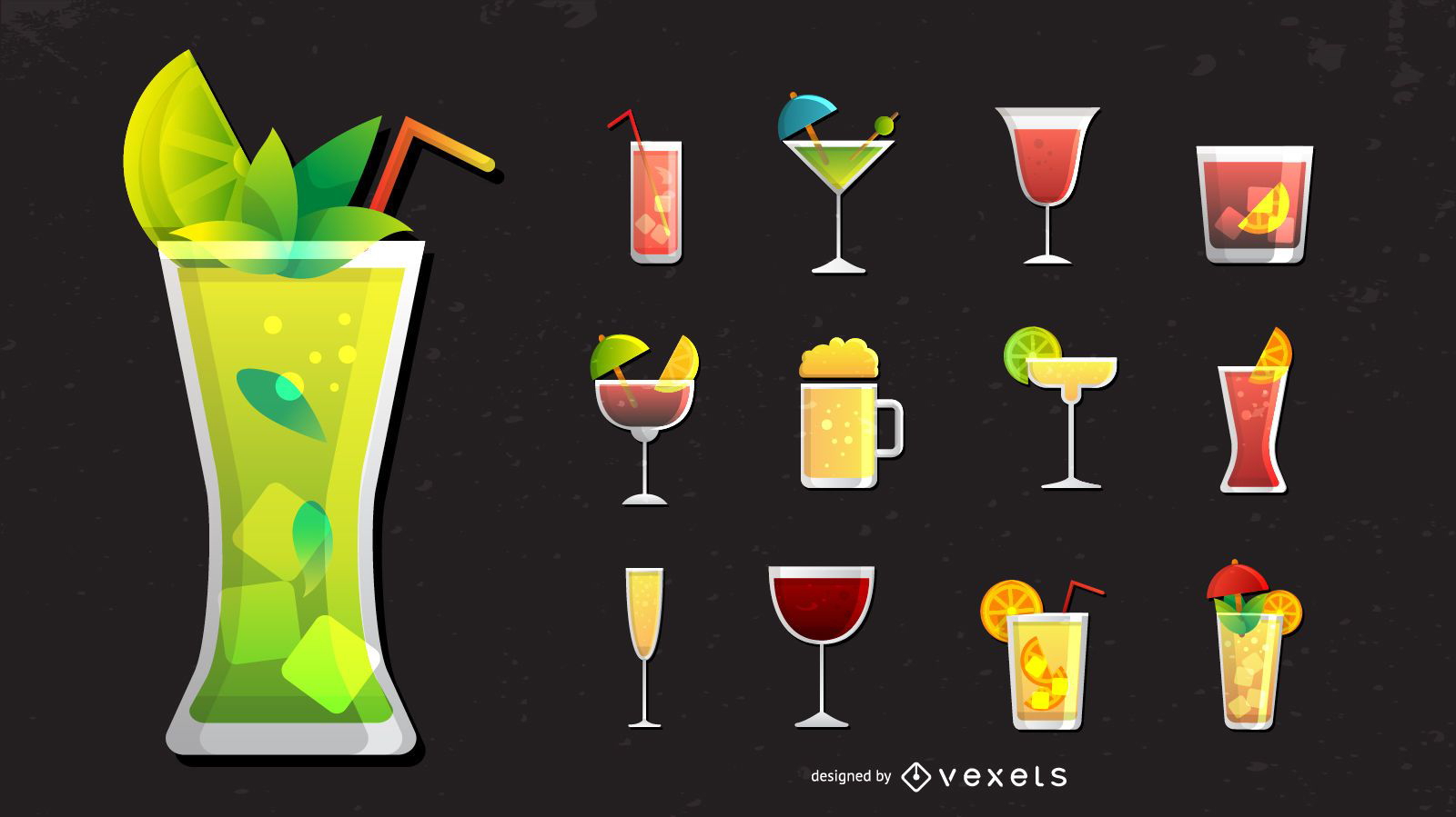 Cocktail And Drinks Icon Set Vector Download