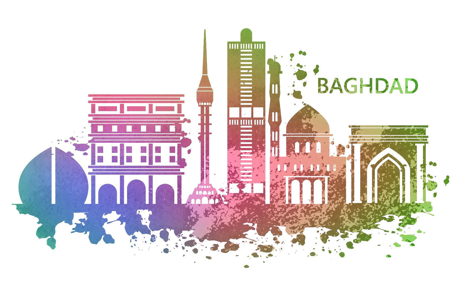 Baghdad Watercolor Skyline Design Vector Download