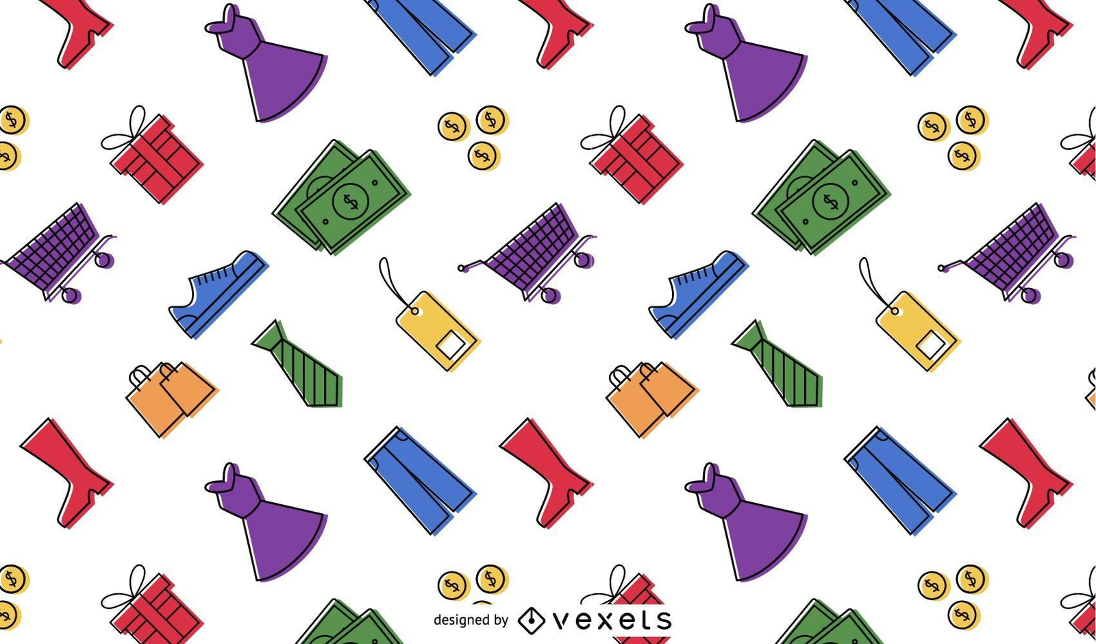 Shopping Elements Colorful Pattern Vector Download