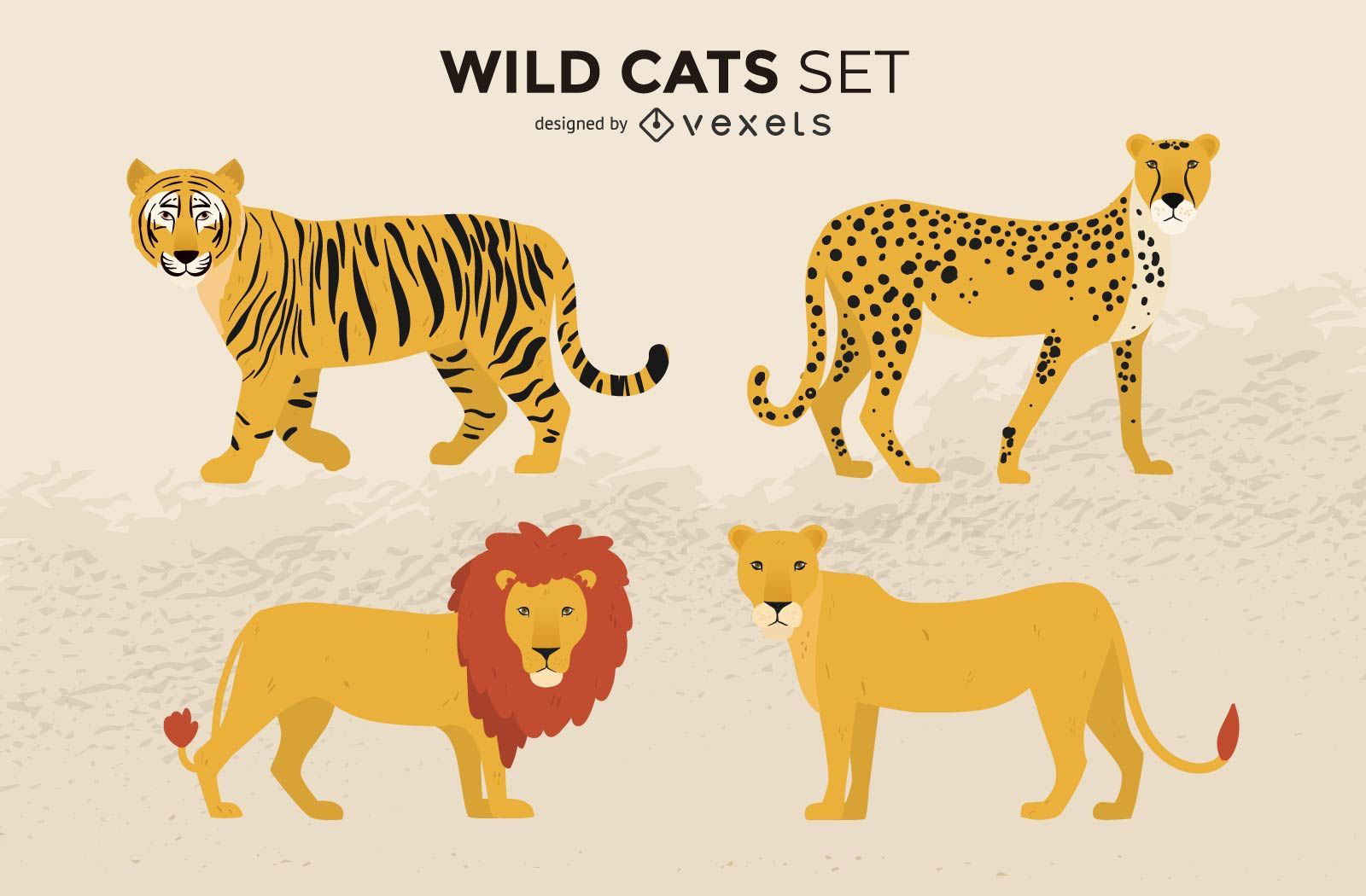 Wild Cats Illustration Set Vector Download
