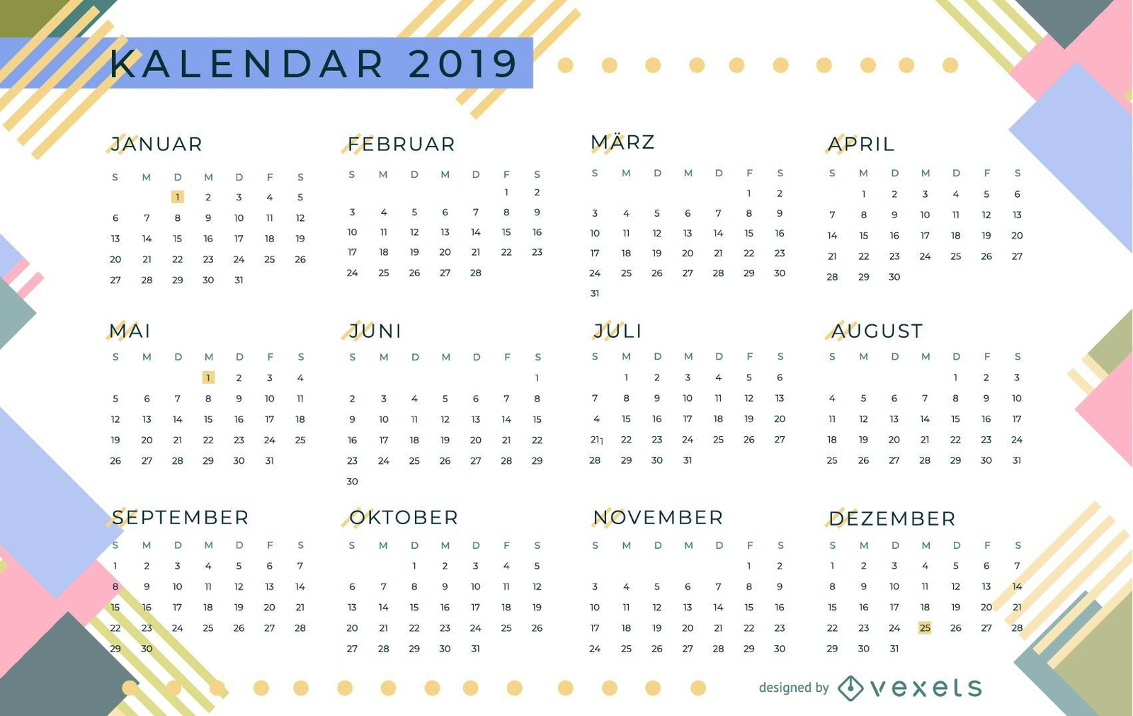 Colorful German Calendar Design Vector Download