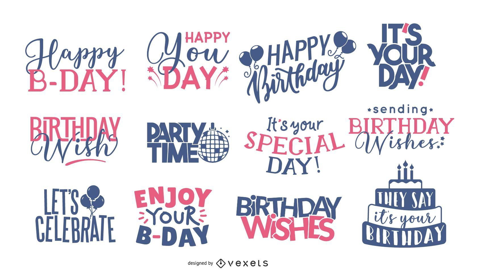 Birthday Greeting Lettering Collection Vector Download