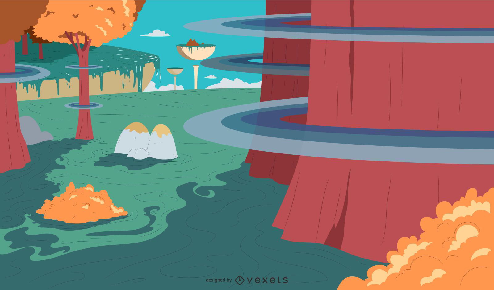 Fantasy Landscape Background Design Vector Download