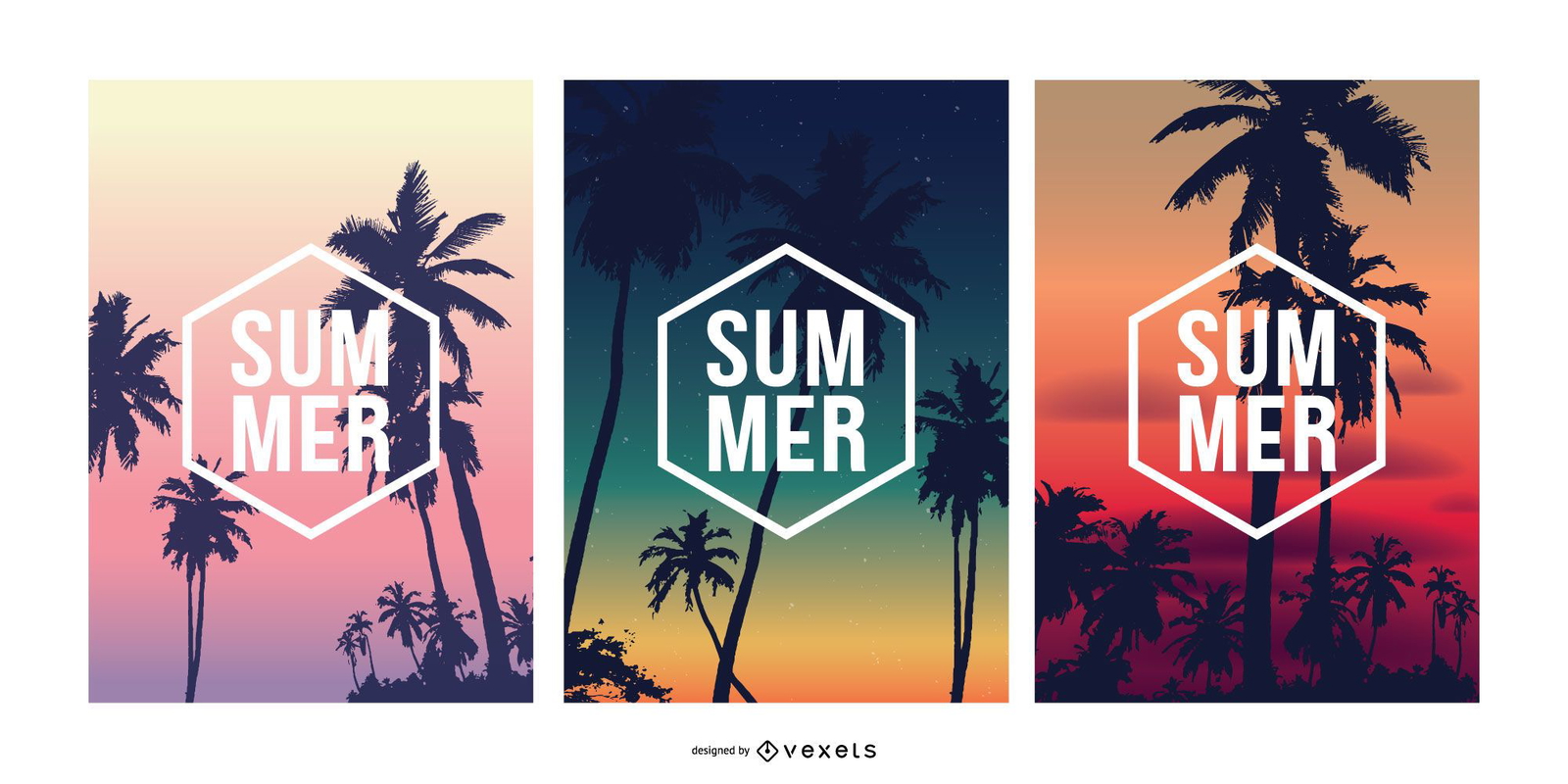 Summer Sunset Poster Set Vector Download