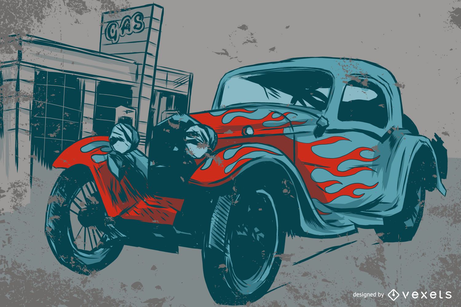 Car With Flames Vector Download