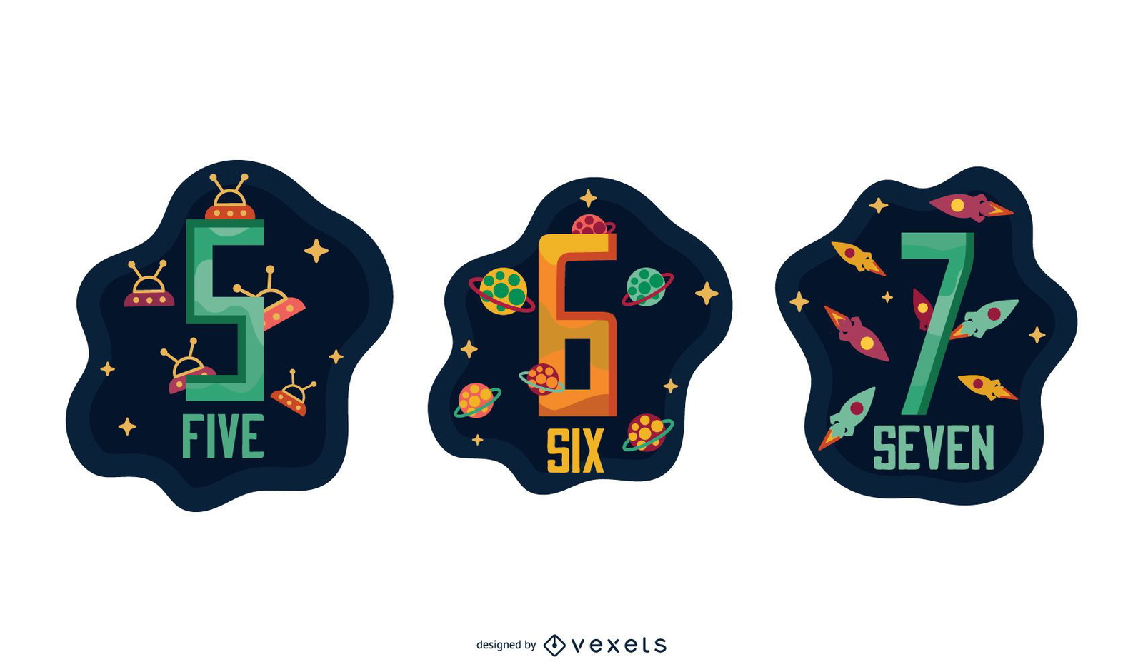 Space Garland Letter Number Pack 5 6 7 Vector Download