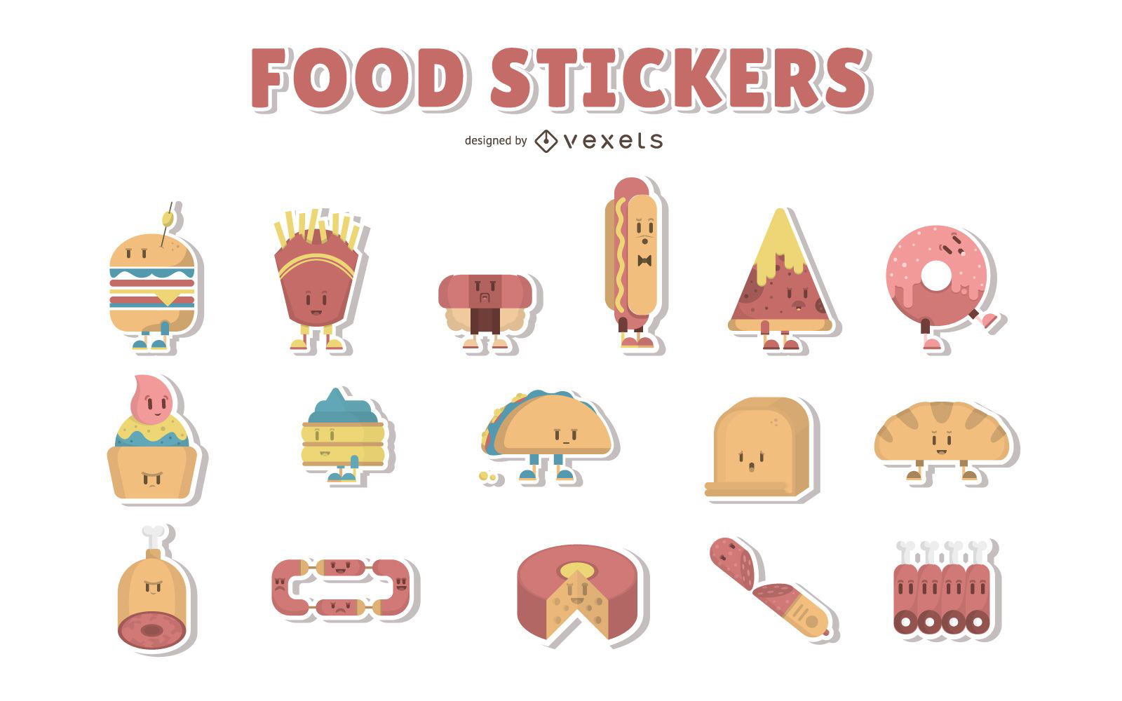 Cartoon Food Stickers Collection Vector Download