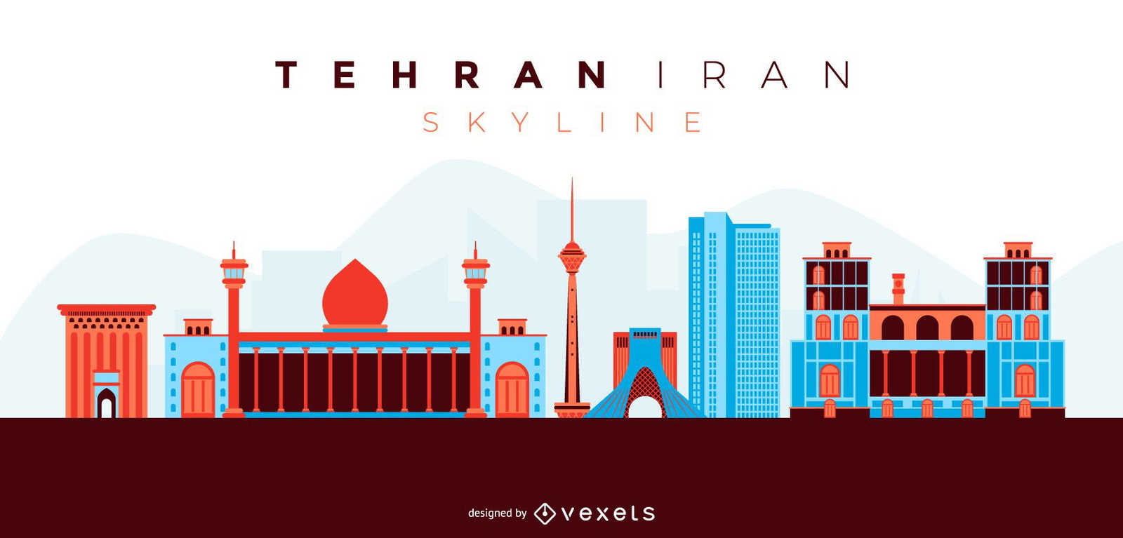 Tehran City Iran Skyline Vector Download