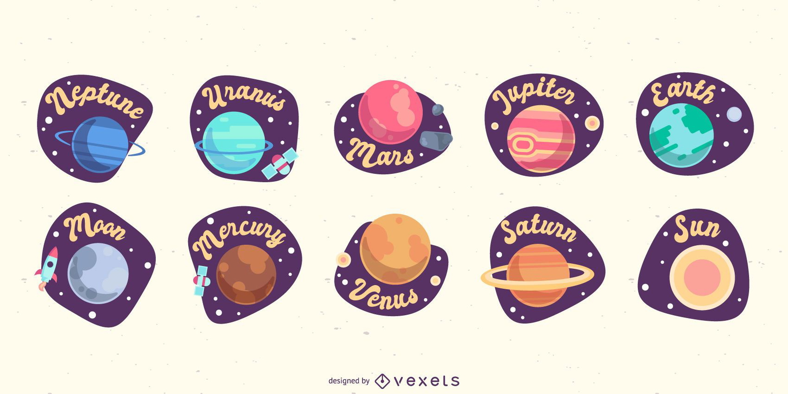 Flat Planets Collection Vector Download