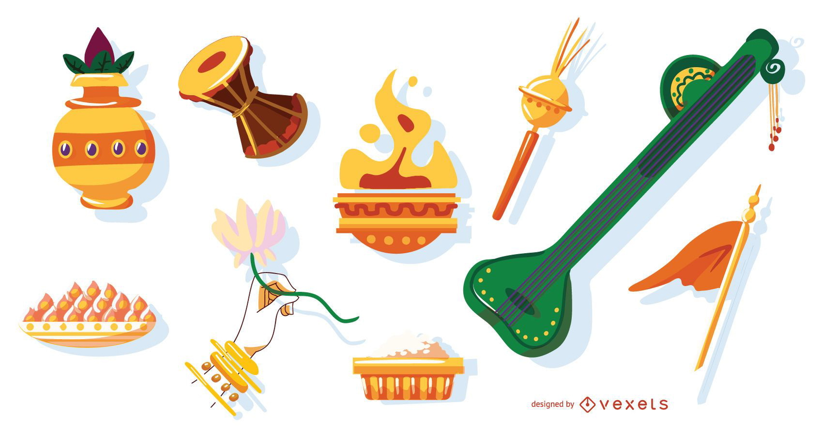 Hindu Gods Elements Set Vector Download