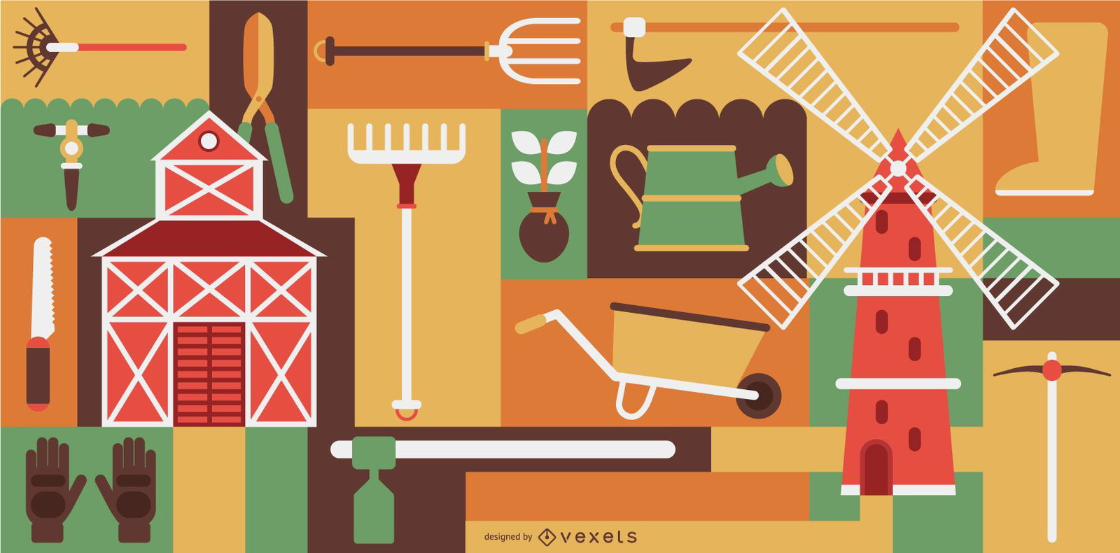 Farmer Element Composition Set Vector Download