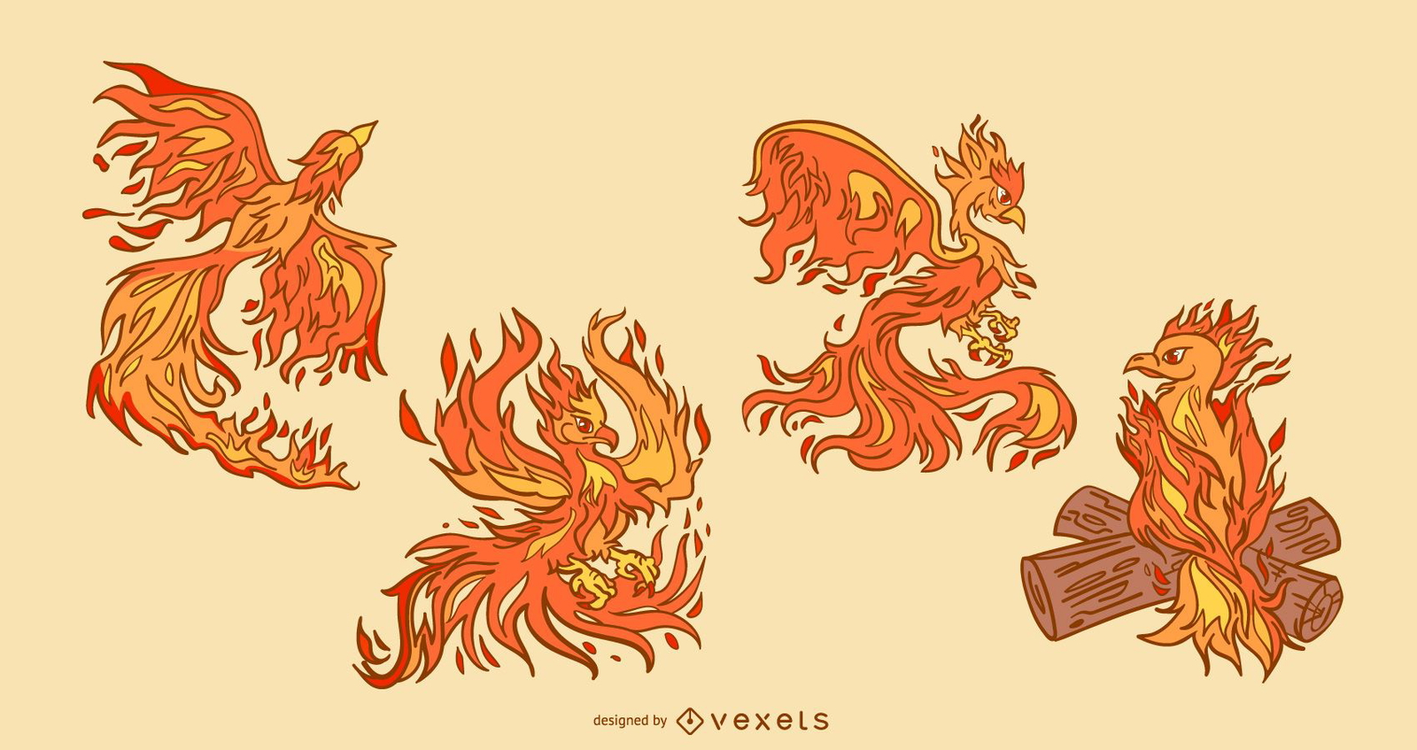 Phoenix Bird Illustration Set Vector Download