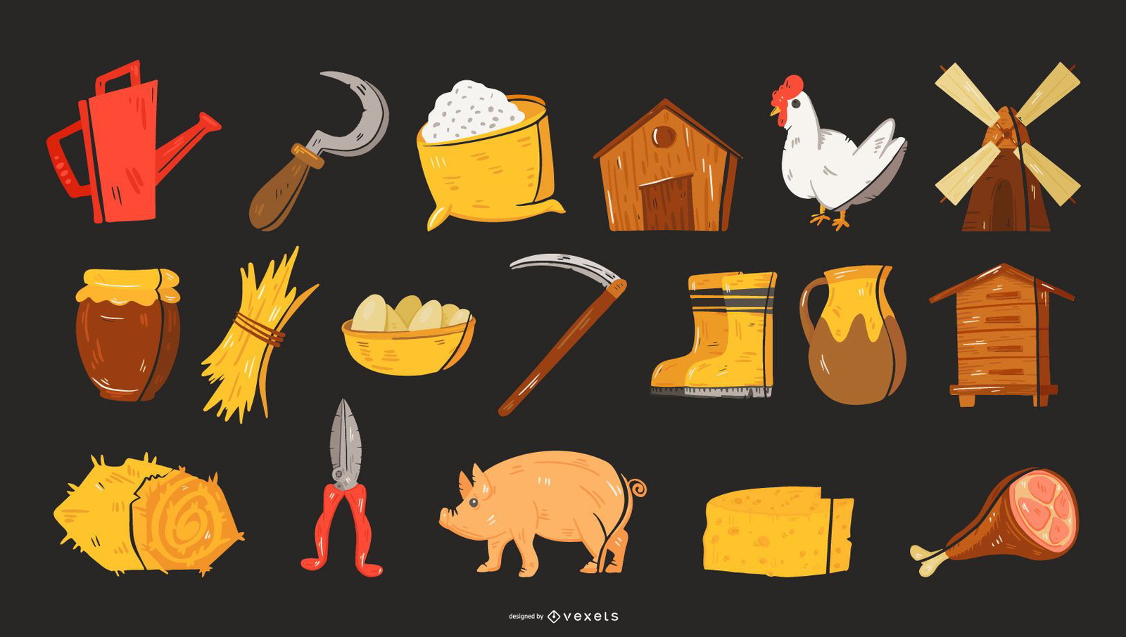 Farm Elements Collection Vector Download