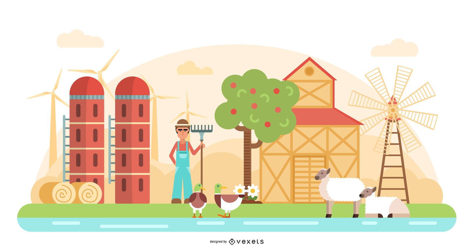 Farmer Scene Vector Illustration Vector Download