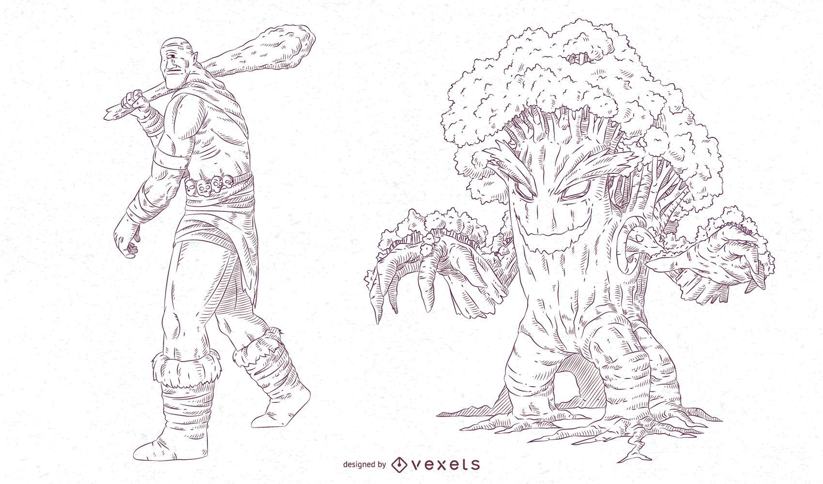 Mythical Creatures Stroke Illustration Set Vector Download