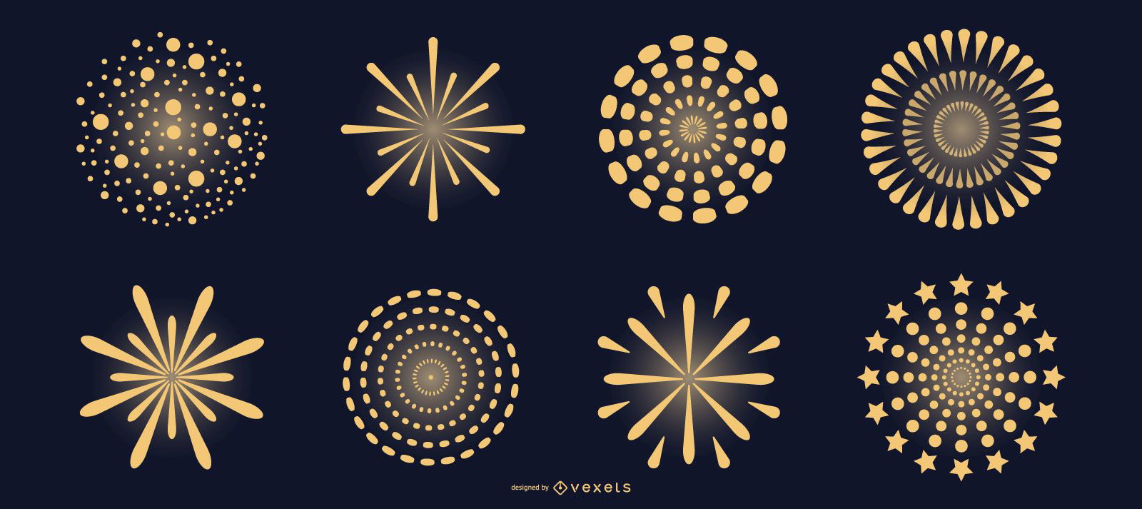 Yellow Fireworks Vector Set Vector Download