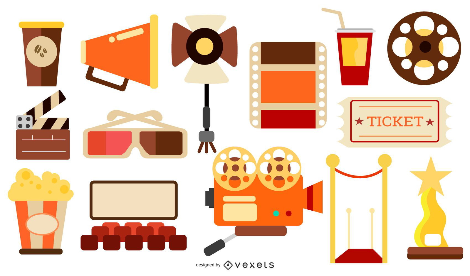 Cinema Elements Flat Design Pack Vector Download